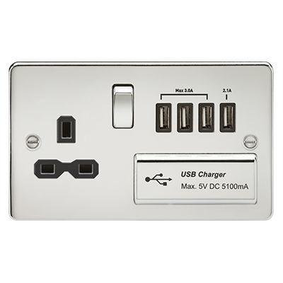 Electrical Supplier. Flat plate 13A switched socket with quad USB ...