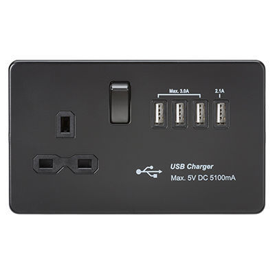Electrical Supplier. Screwless 13A switched socket with quad USB ...