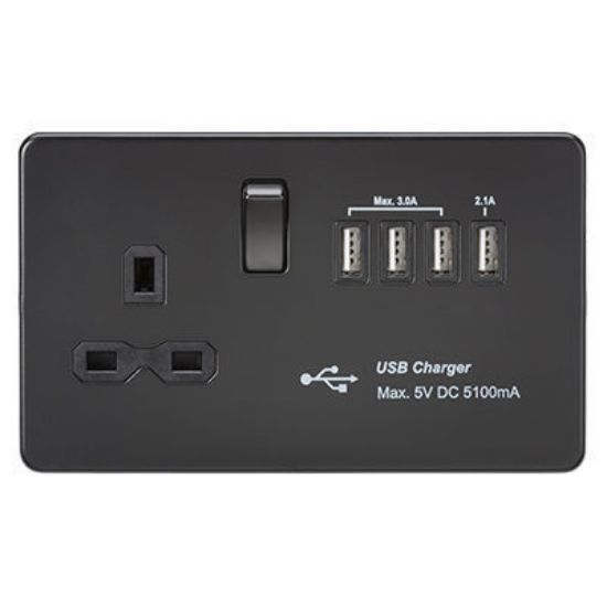 Electrical Supplier. Screwless 13A switched socket with quad USB ...